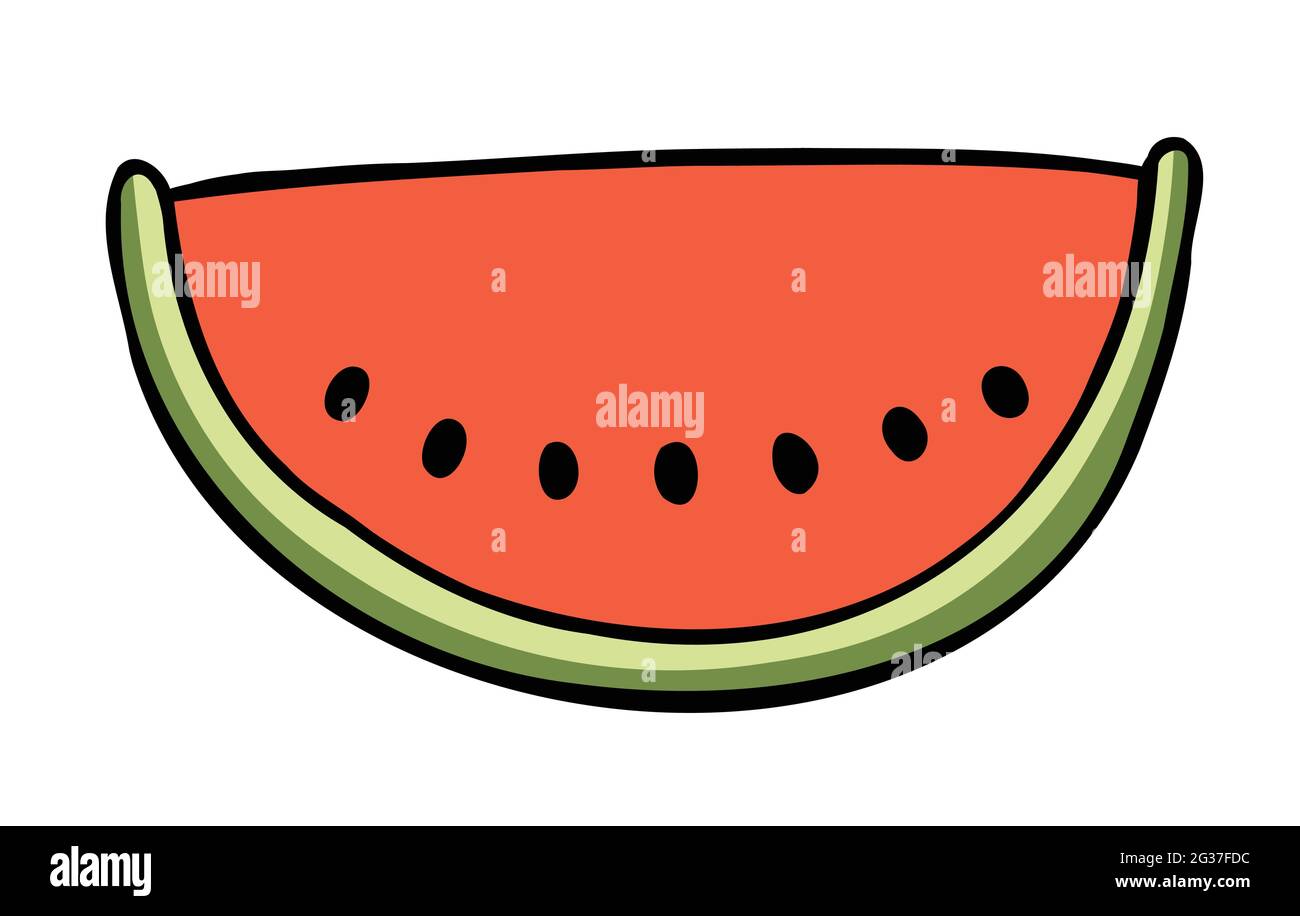Cartoon vector illustration of a slice of watermelon. Colored and black ...