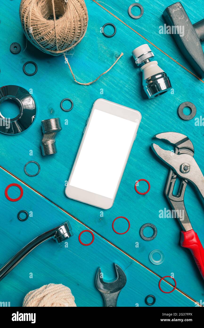 Plumbing DIY tutorial app smartphone mock up, mobile phone with blank ...