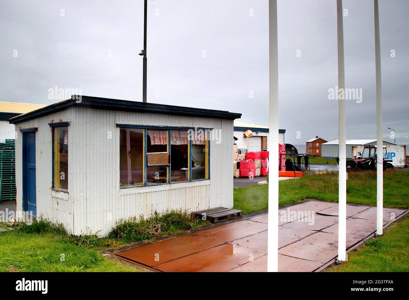 Corrugated iron hut, gatehouse, Bakkafjoerour, Iceland Stock Photo - Alamy