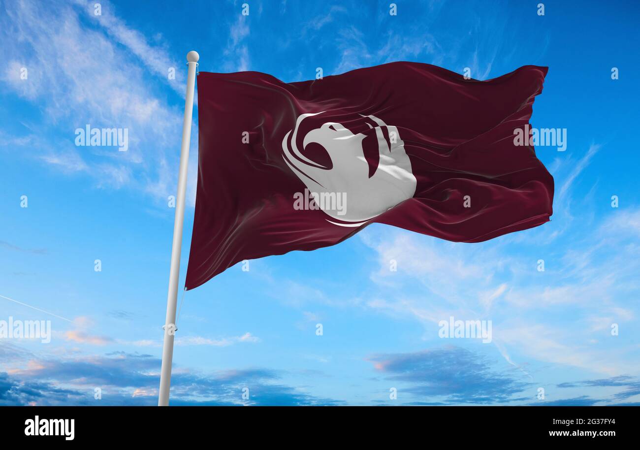 flag of Phoenix, Arizona at cloudy sky background on sunset, panoramic ...