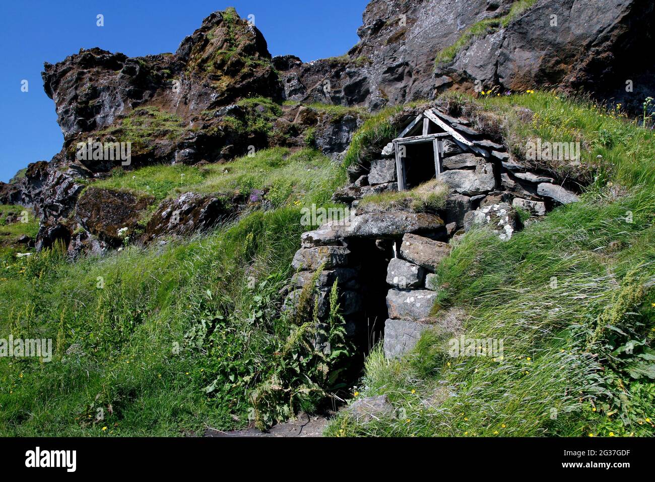 Grass sod house, Dragurinn, South Iceland, Iceland Stock Photo - Alamy
