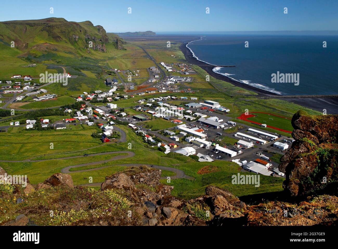 View of Vik, Reynisfjall, Vik, south coast, Iceland Stock Photo - Alamy