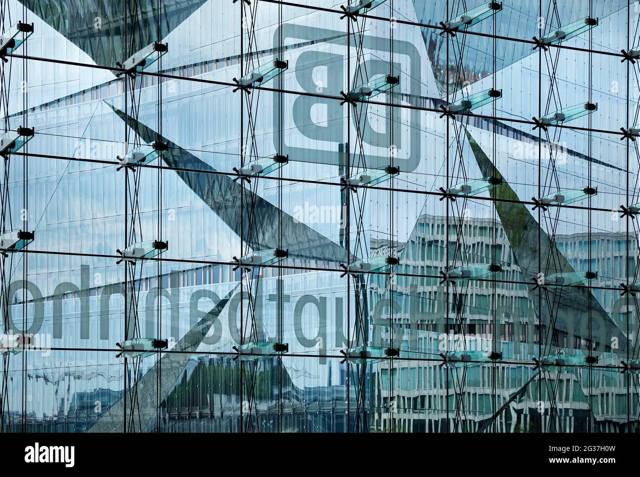 Cube Berlin seen through the glass facade of the main station, designed ...