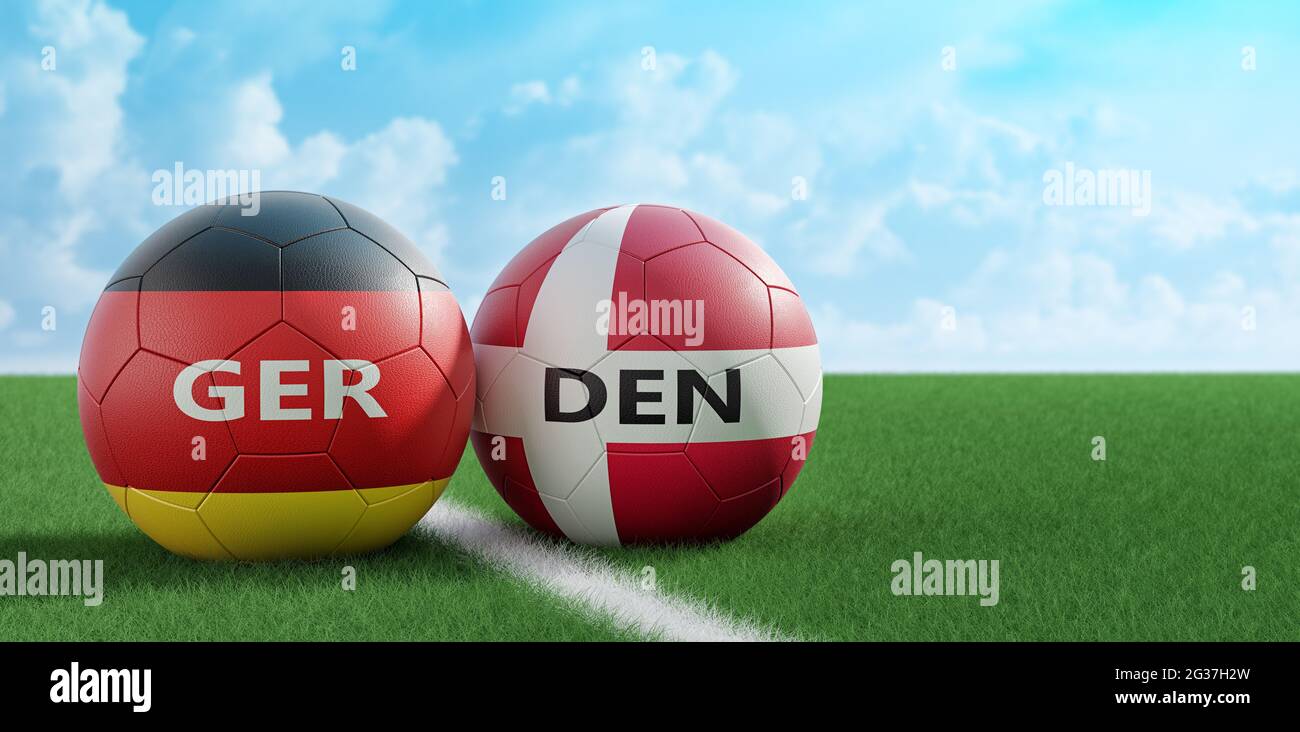 Denmark vs. Germany Soccer Match - Leather balls in Denmark and Germany ...