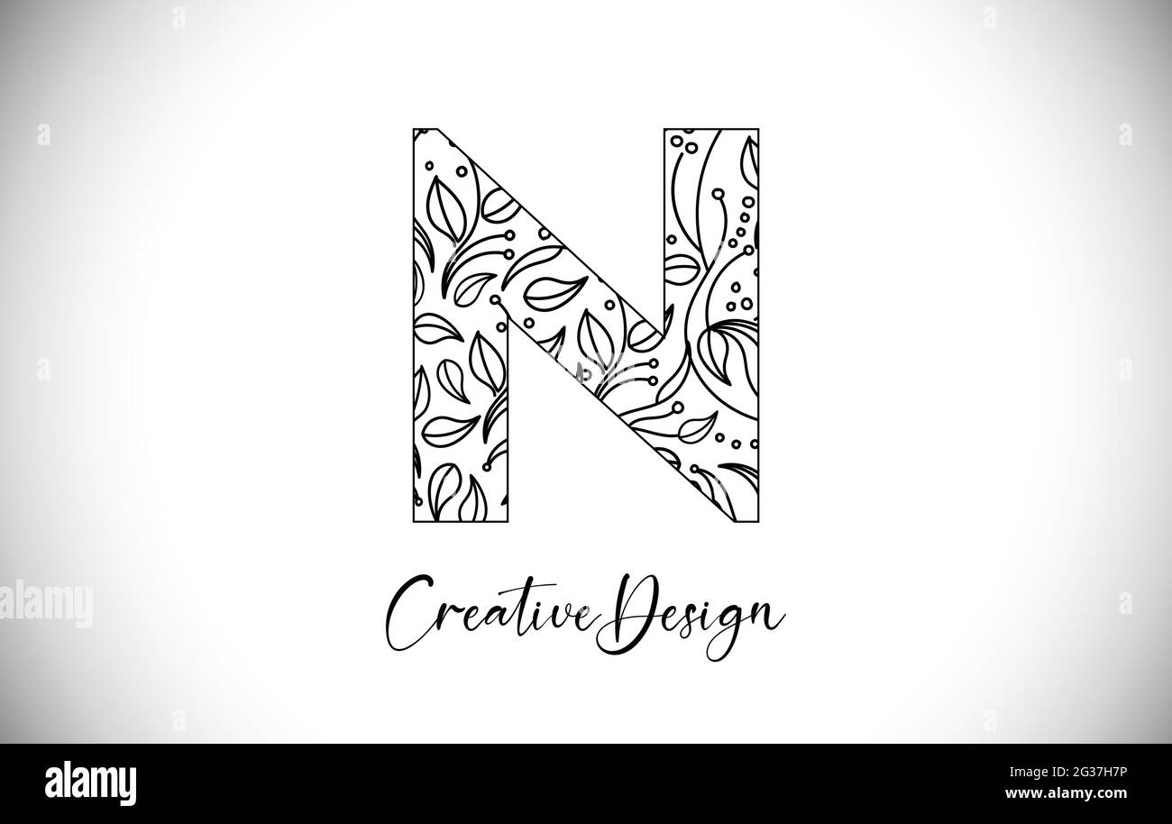 Elegant Letter N Logo made of Flowers with Leafs and Floral Pattern ...