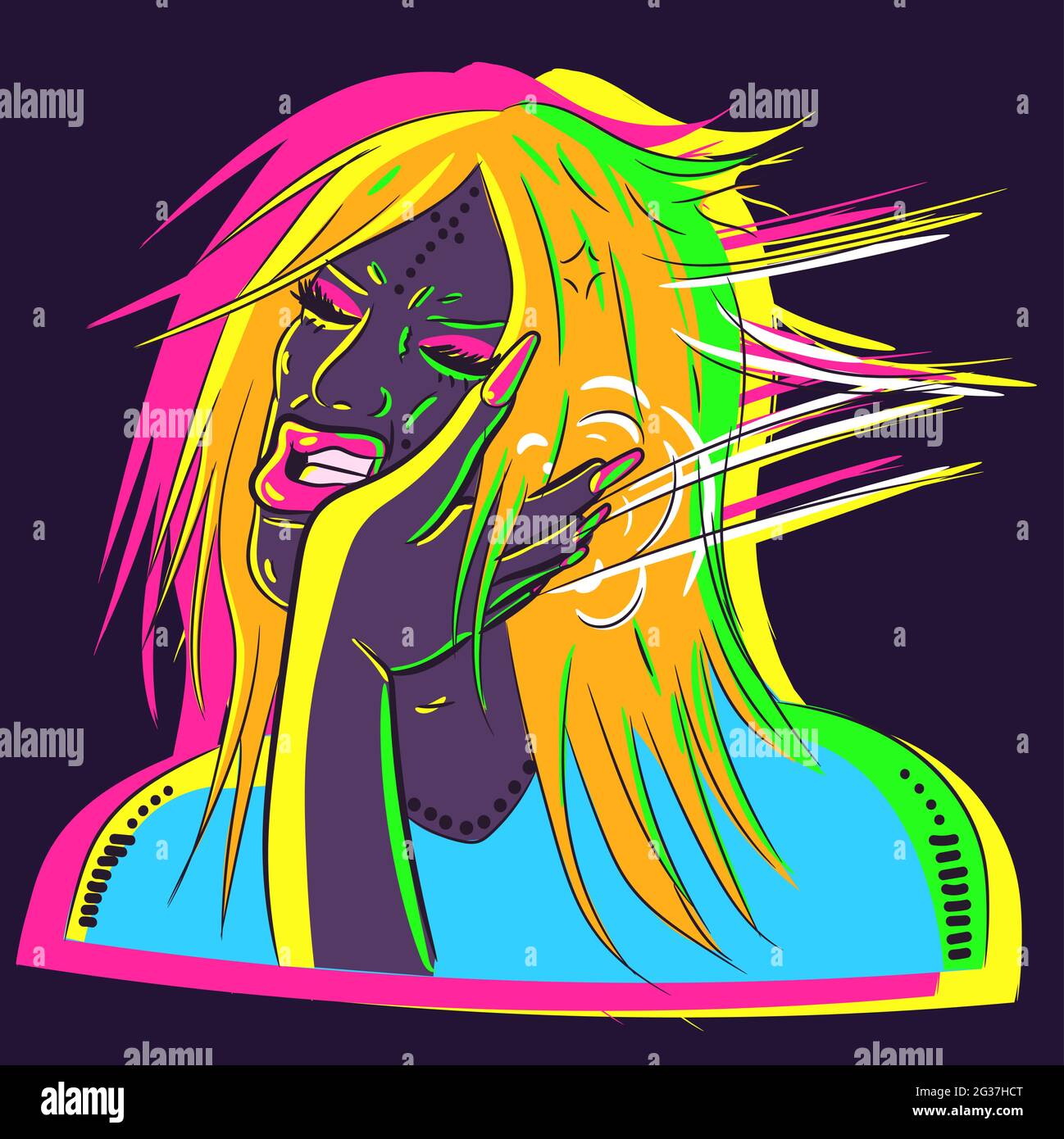 Vector of two women fighting and one hitting the other with a hand ...