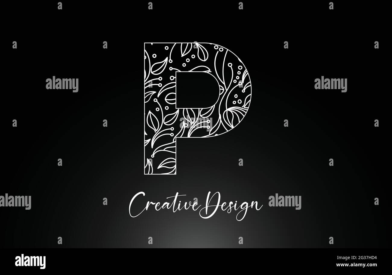 Elegant Letter P Logo made of Flowers with Leafs and Floral Pattern ...
