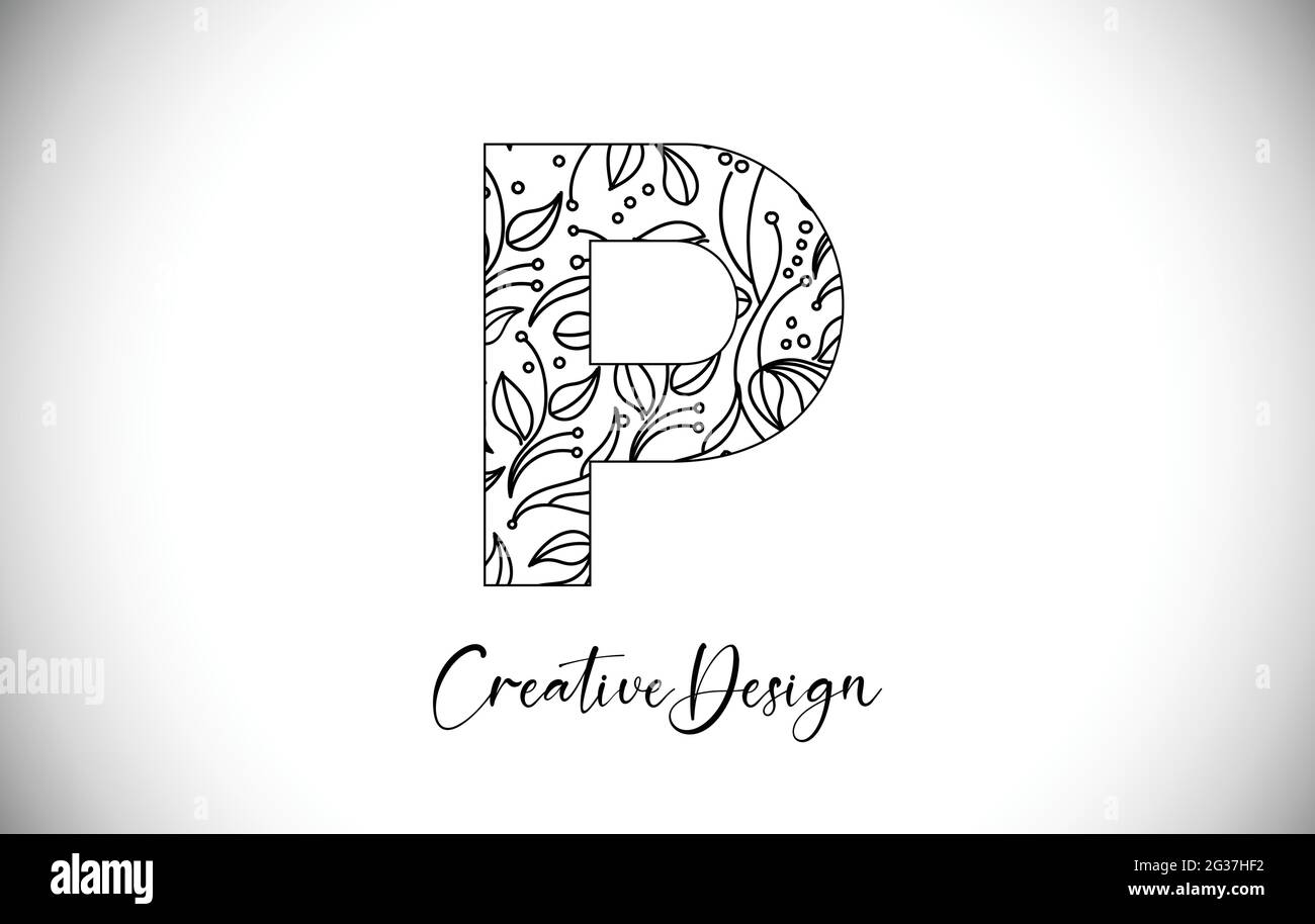 Elegant Letter P Logo made of Flowers with Leafs and Floral Pattern ...