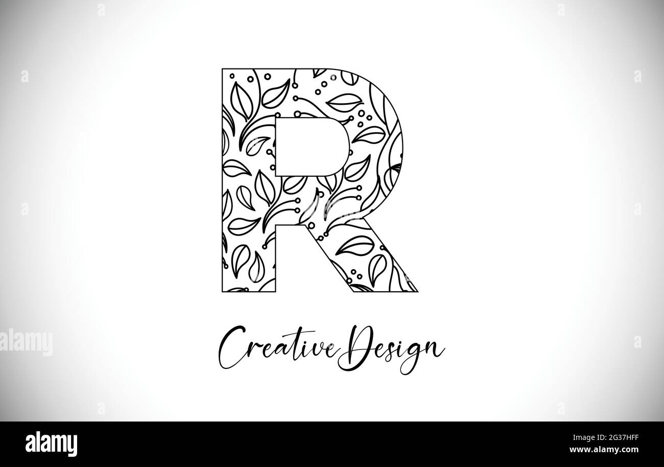 Elegant Letter R Logo made of Flowers with Leafs and Floral Pattern ...