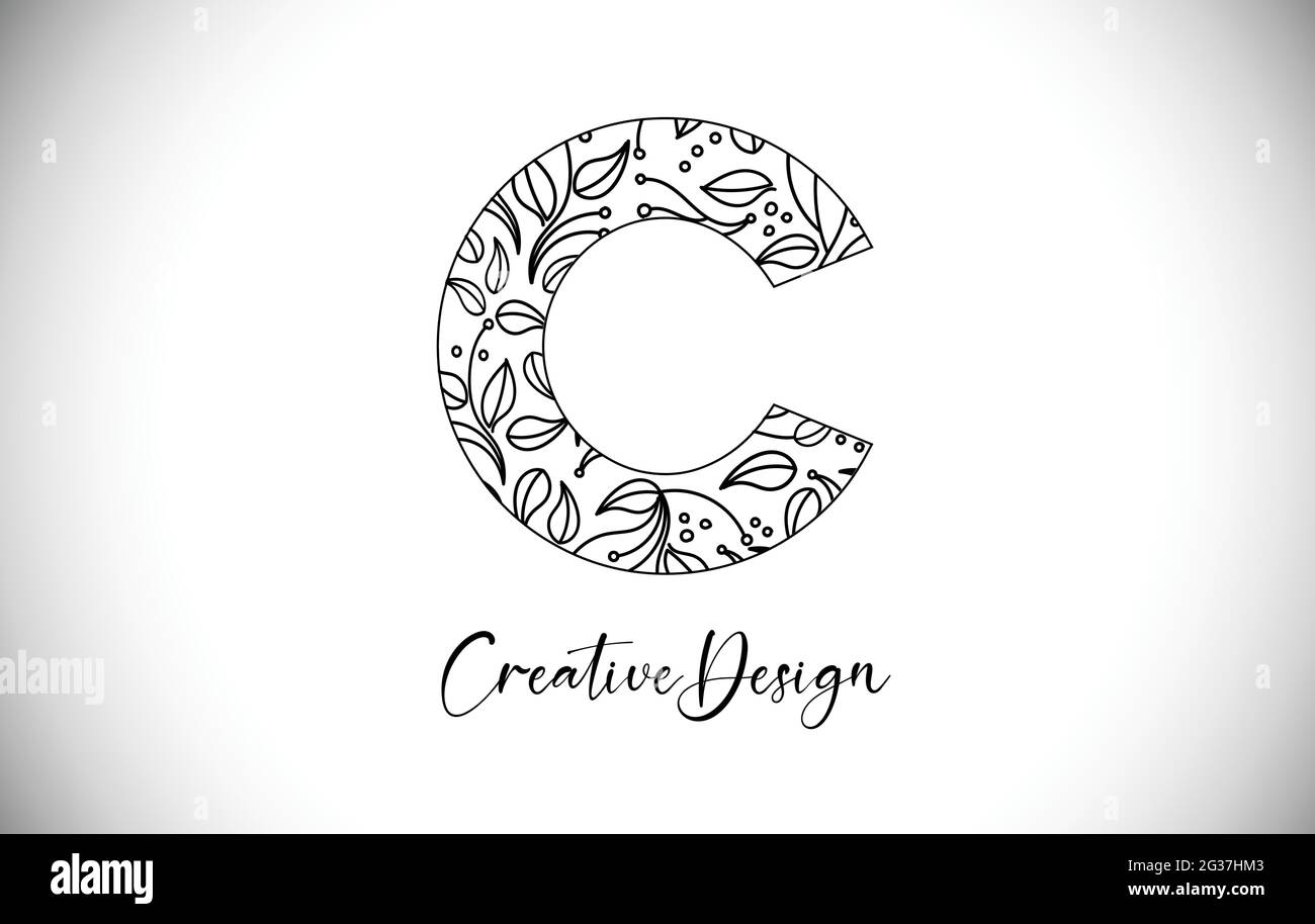 Elegant Letter C Logo made of Flowers with Leafs and Floral Pattern ...