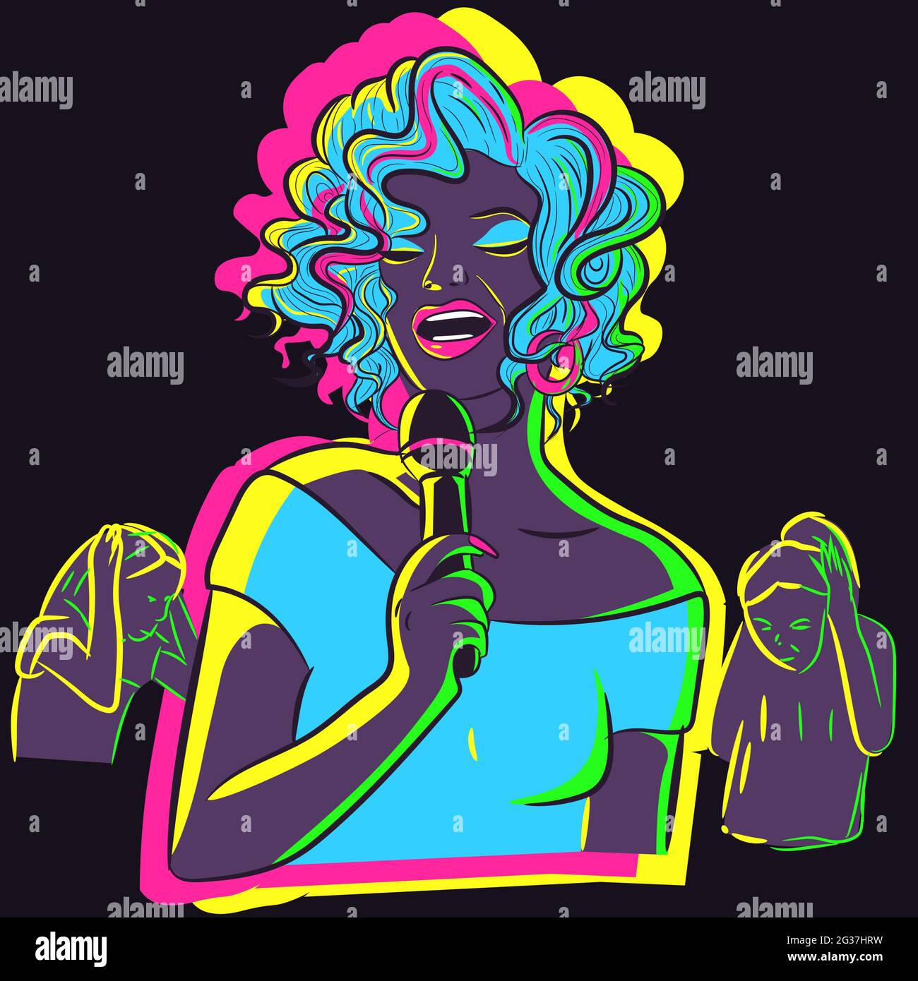 Illustration of a terrible singer singing karaoke to the mic. Bad ...