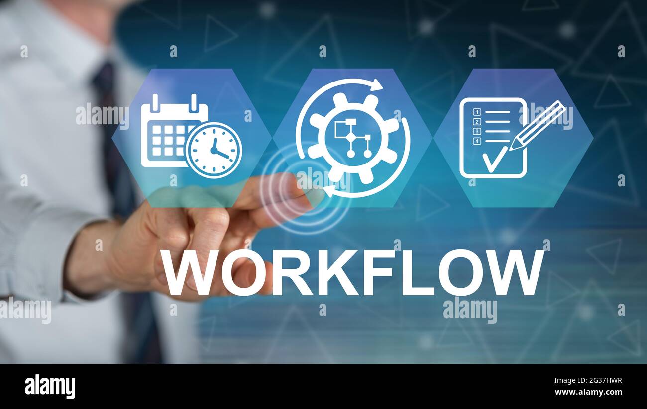 Man touching a workflow concept on a touch screen with his finger Stock ...