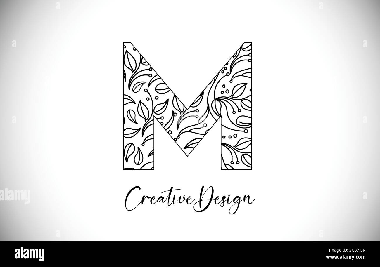 Elegant Letter M Logo made of Flowers with Leafs and Floral Pattern ...