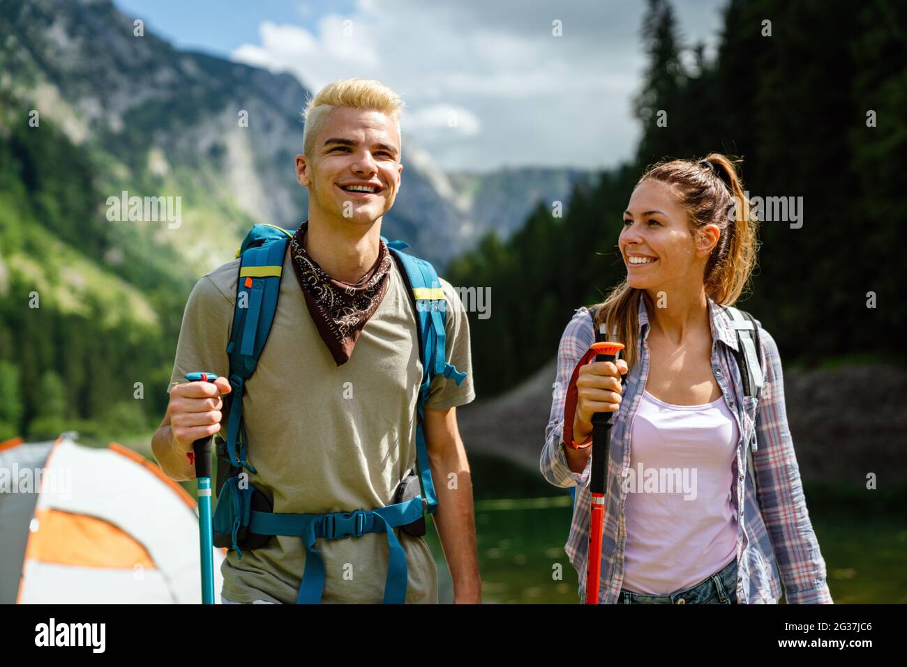Hiking camping backpacker outdoor journey travel trekking concept Stock Photo - Alamy