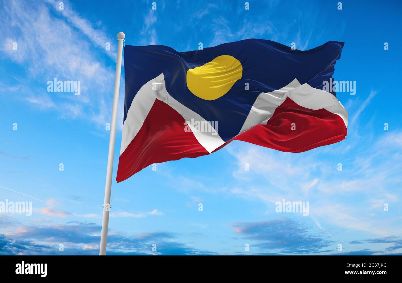 Denver Colorado Skyline With Flag