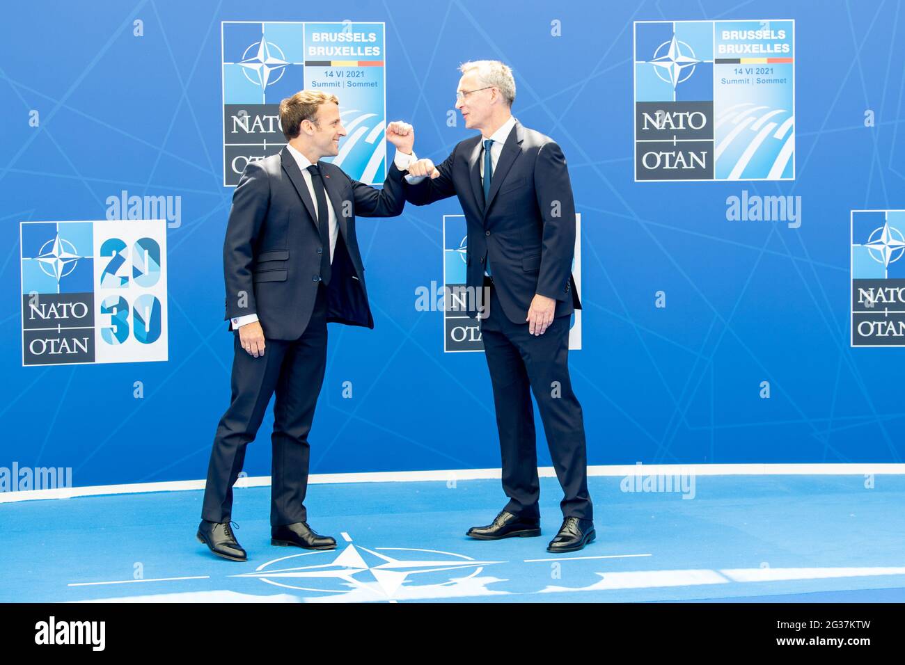 France President Emmanuel Macron and Jens Stoltenberg during NATO ...