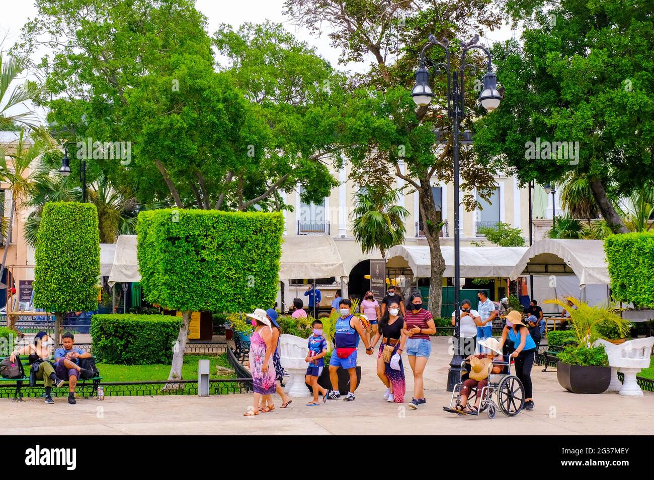 Mexican family enjoying some leisure time in a park during the pandemic ...