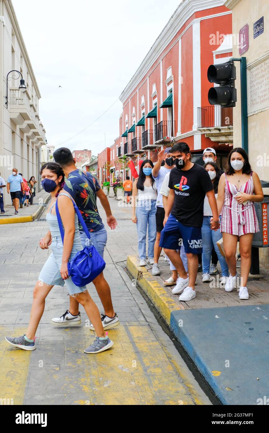 Group of young people in Centro Merida, mexico during the pandemic ...