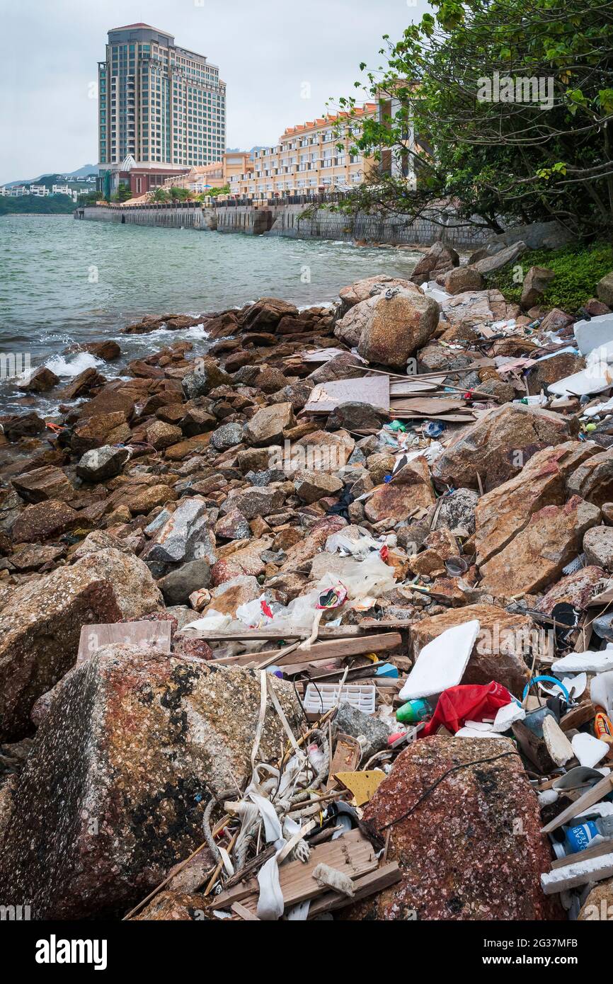 Garbage, mainly from stormwater outfall into Victoria Harbour, washed ...