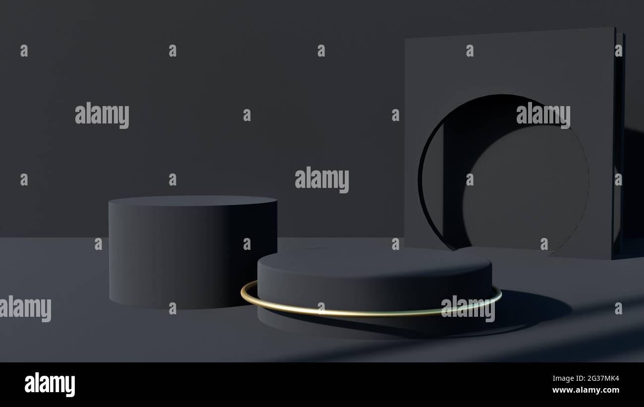 3D rendering of a black geometric background for commercial advertising ...