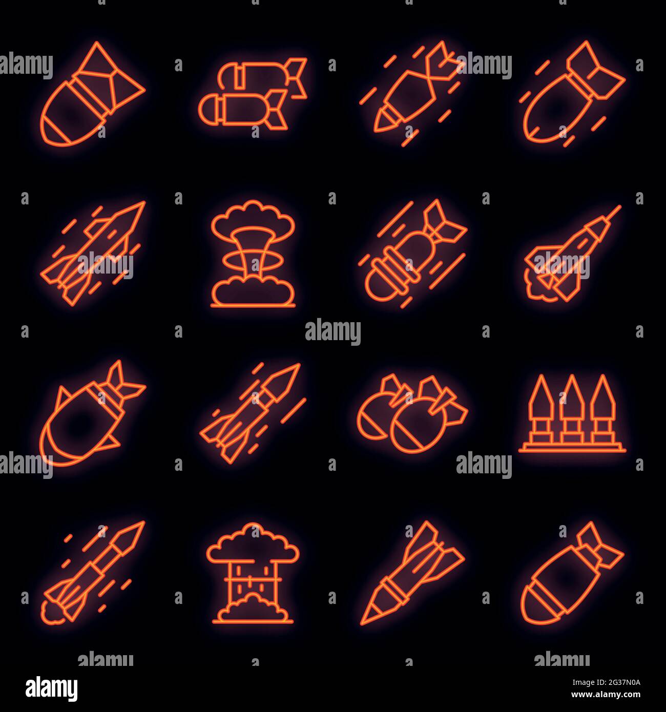 Missile attack icons set. Outline set of missile attack vector icons ...