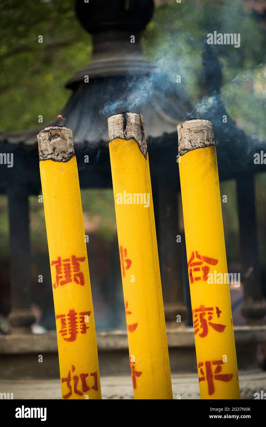 Giant incense sticks burn at Po Lin Monastery, Lantau Island, Hong Kong ...