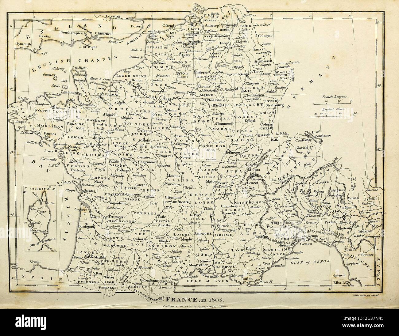 Map of France in 1805 Copperplate engraving From the Encyclopaedia ...