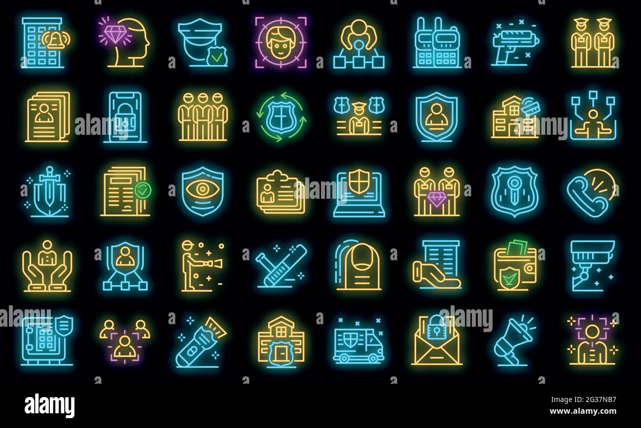 Personal guard icons set. Outline set of personal guard vector icons ...