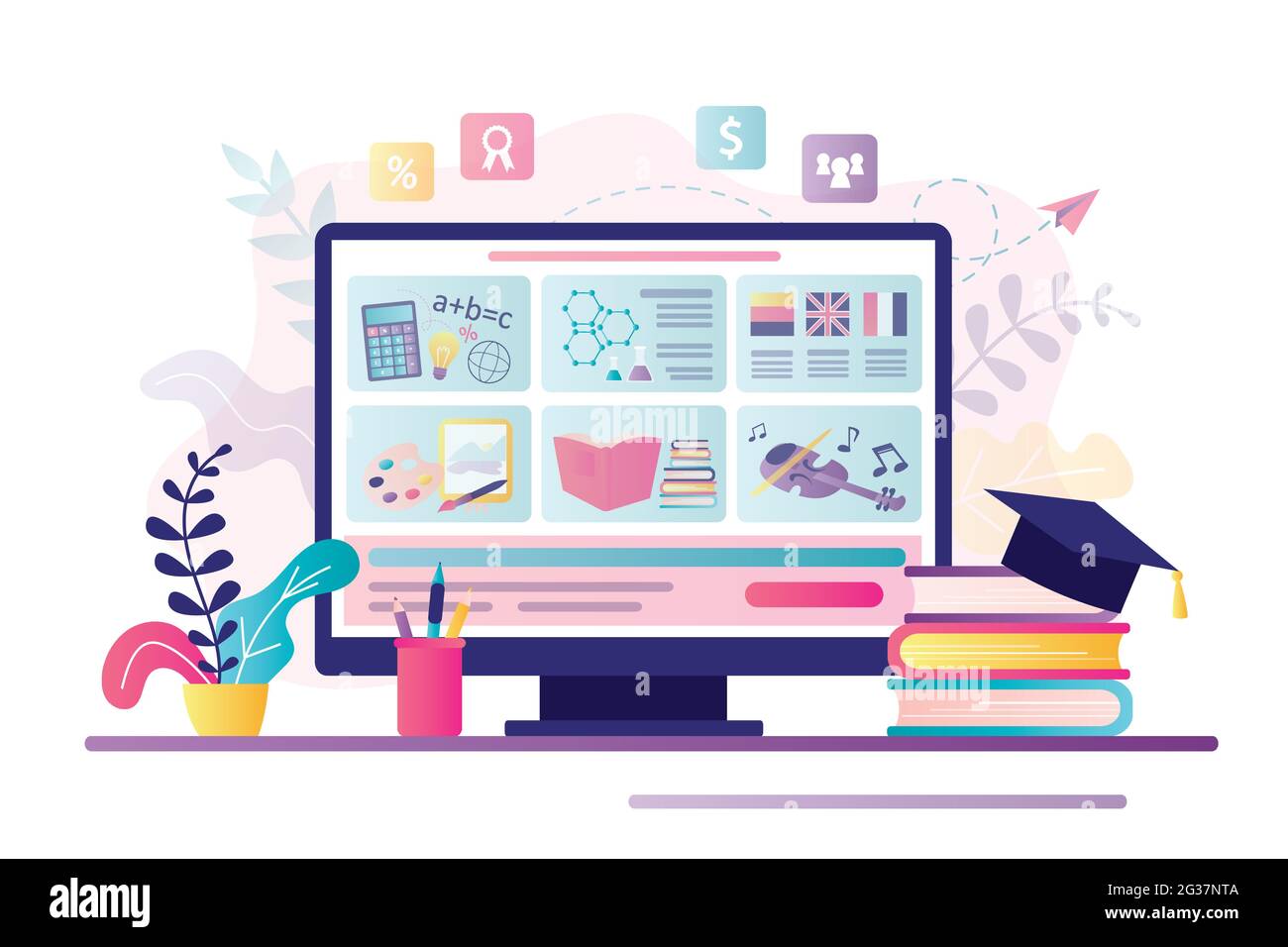 Online education, e-learning concept. Monitor with learning website ...