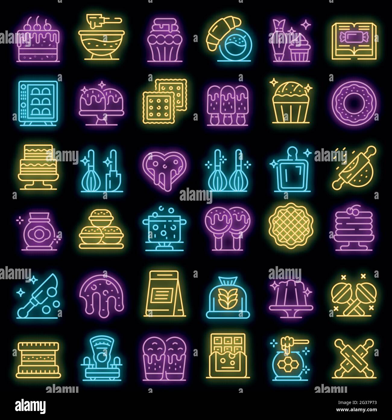 Confectioner icons set. Outline set of confectioner vector icons neon ... Confectioner icons set. Outline set of confectioner vector icons neon ...