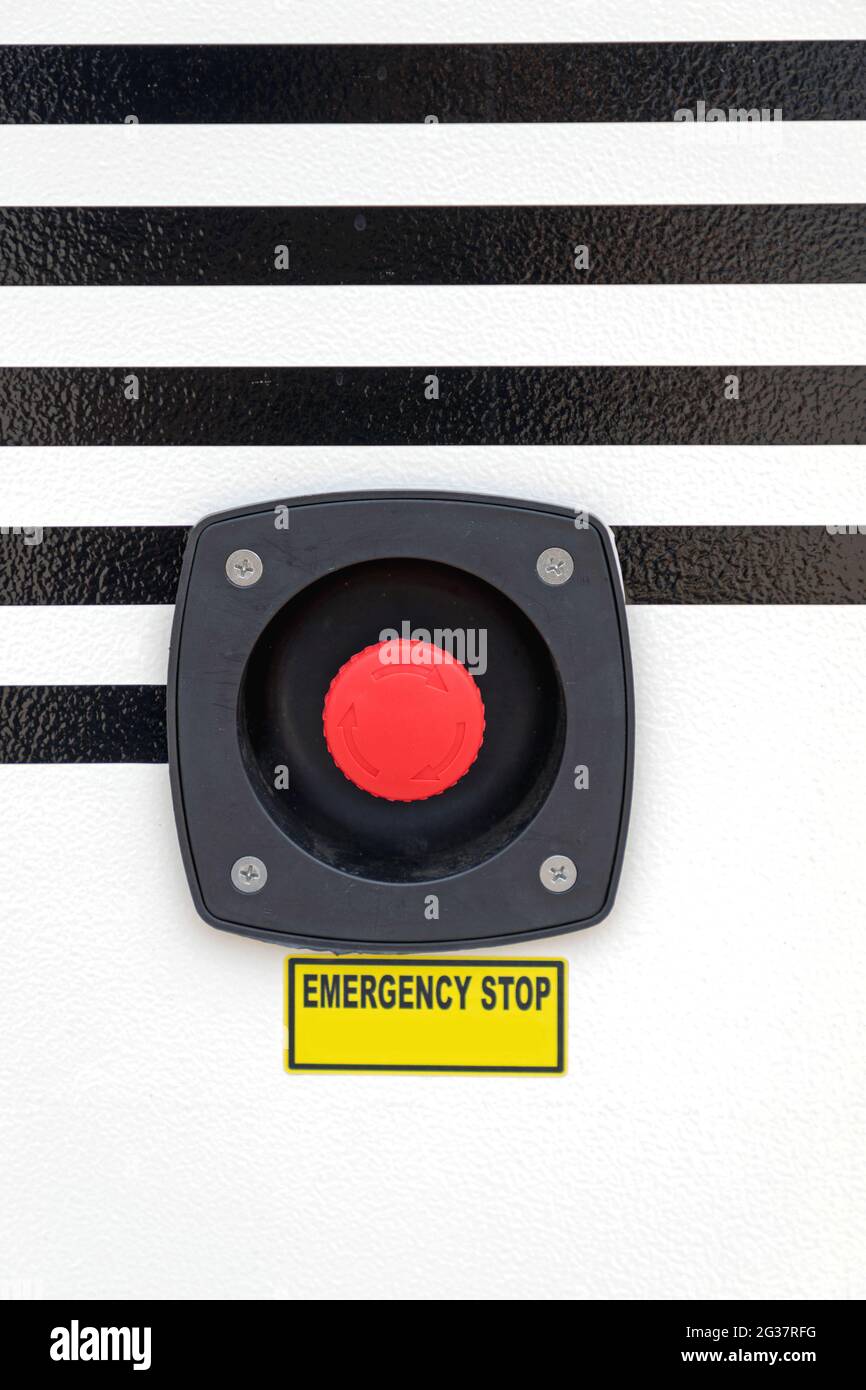 Big Red Push Button Emergency Stop Safety Device Stock Photo - Alamy