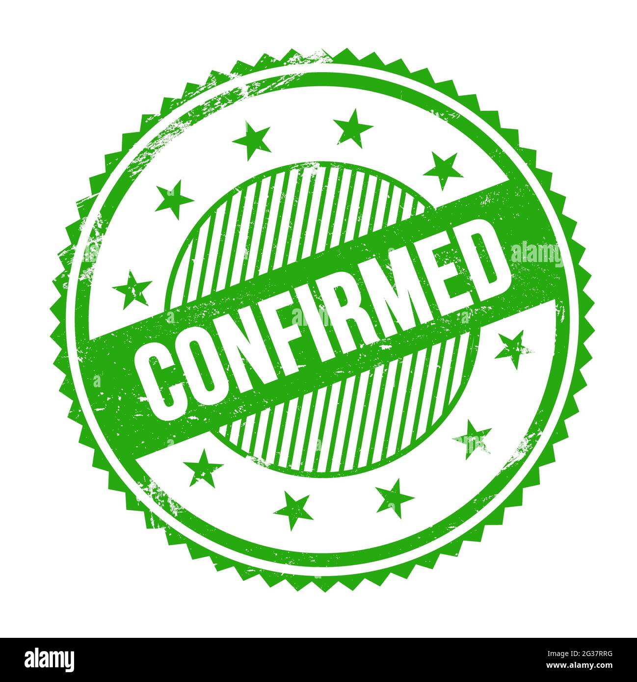 CONFIRMED text written on green grungy zig zag borders round stamp ...