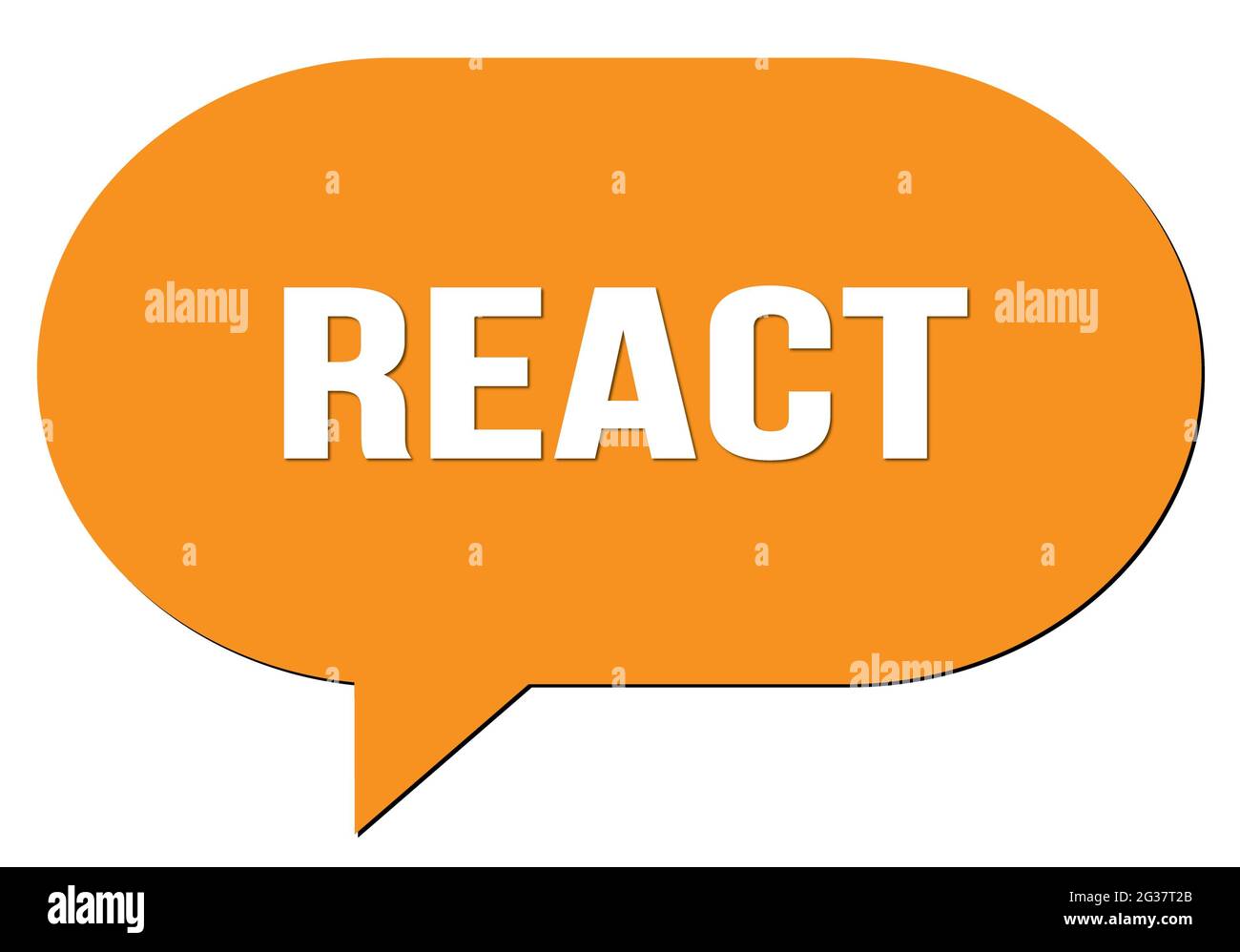 REACT text written in an orange speech bubble stamp Stock Photo - Alamy