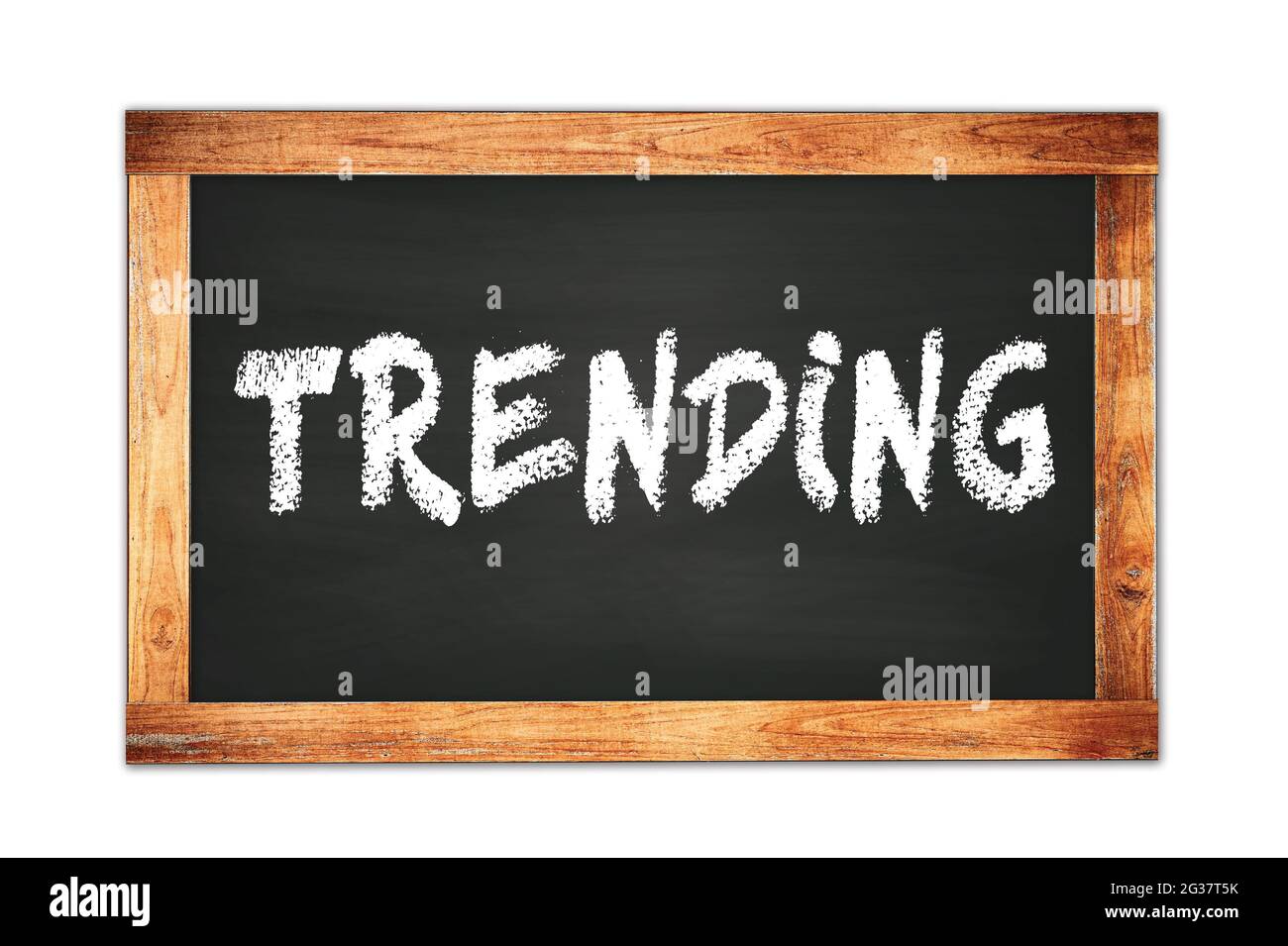 TRENDING text written on black wooden frame school blackboard Stock ...