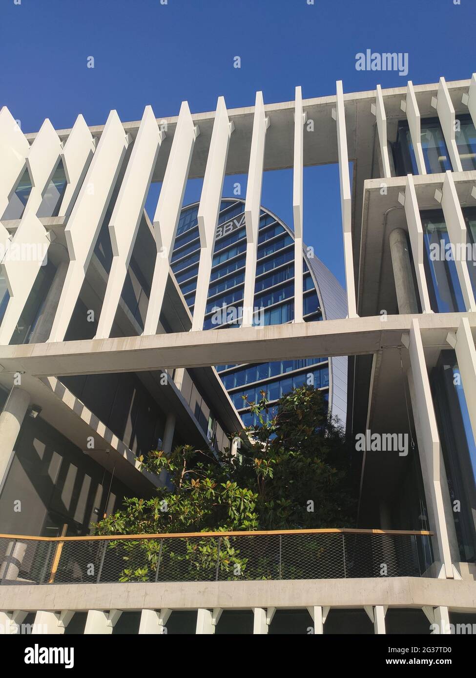 MADRID, SPAIN - JUNE 14, 2021. Glass building in the shape of a candle ...