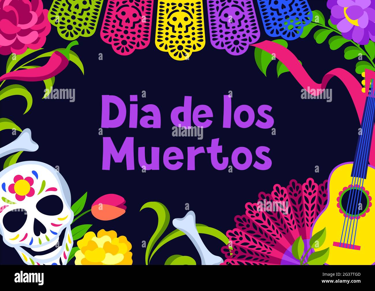 Day of the Dead greeting card. Dia de los muertos. Mexican celebration ...