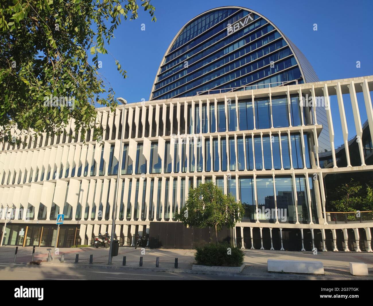 MADRID, SPAIN - JUNE 14, 2021. Glass building in the shape of a candle ...