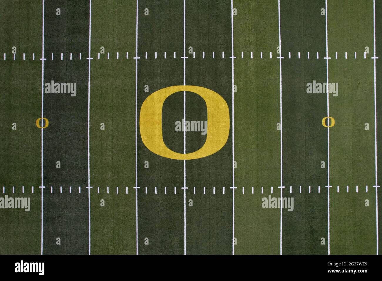 Ana aerial view of the Oregon Ducks logo at midfield of the Stephanie ...