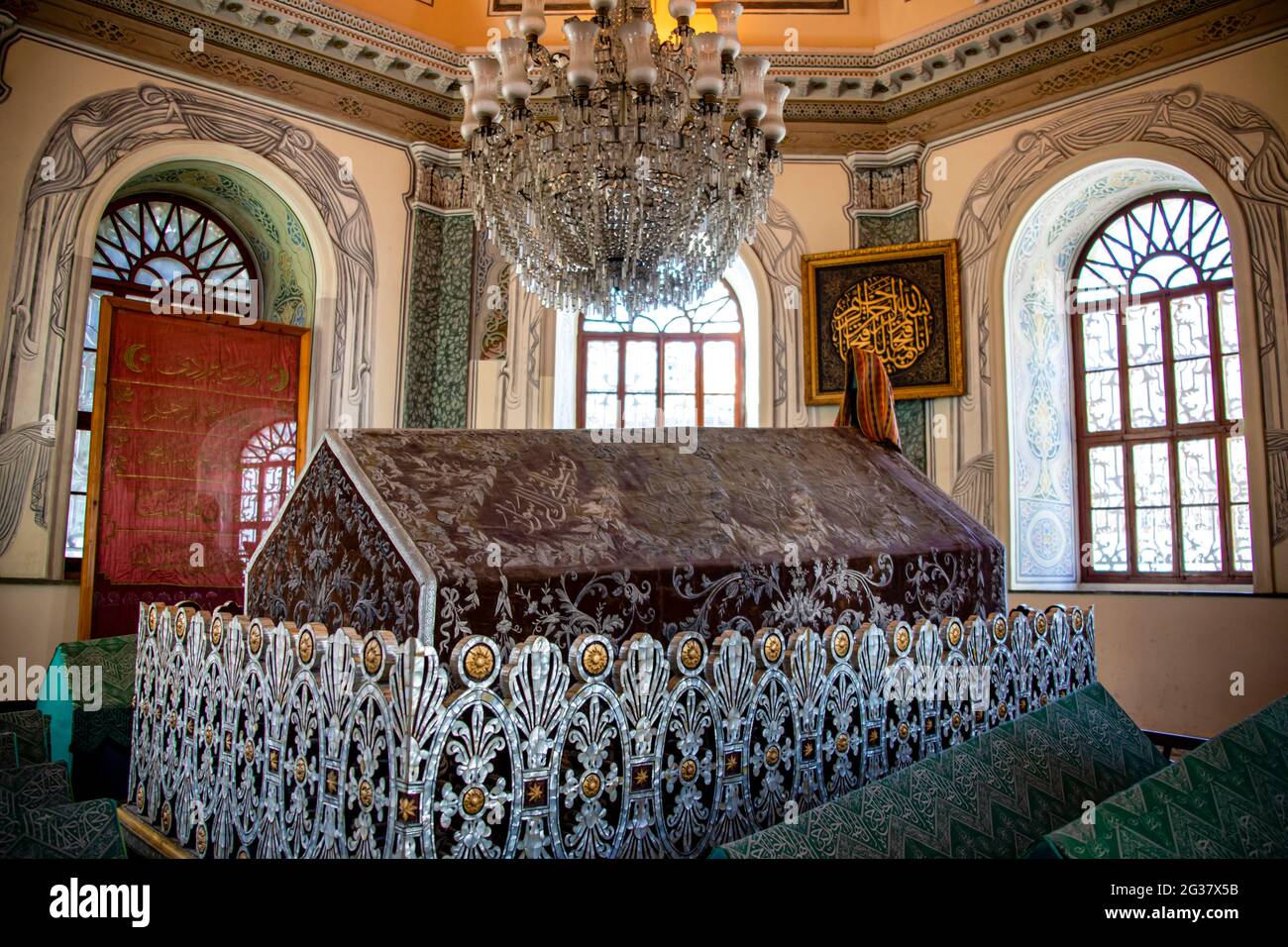 The tomb of the famous person, located in Bursa, under dim light Stock ...