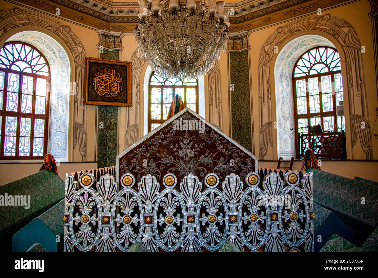 The tomb of the famous person, located in Bursa, under dim light Stock ...