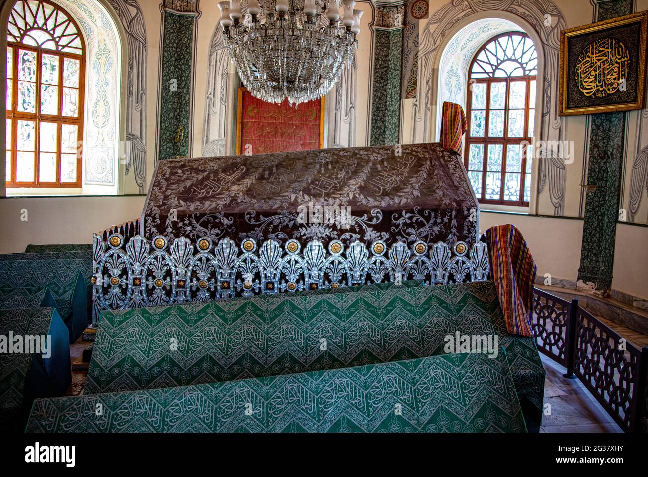 The tomb of the famous person, located in Bursa, under dim light Stock ...