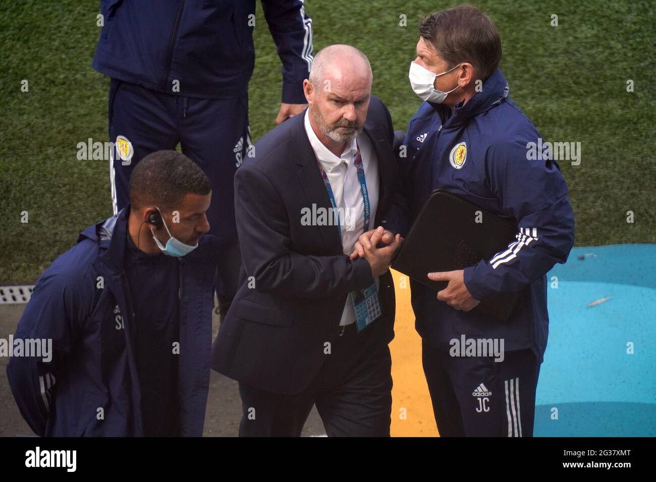 Scotland manager Steve Clarke (centre) after the UEFA Euro 2020 Group D ...