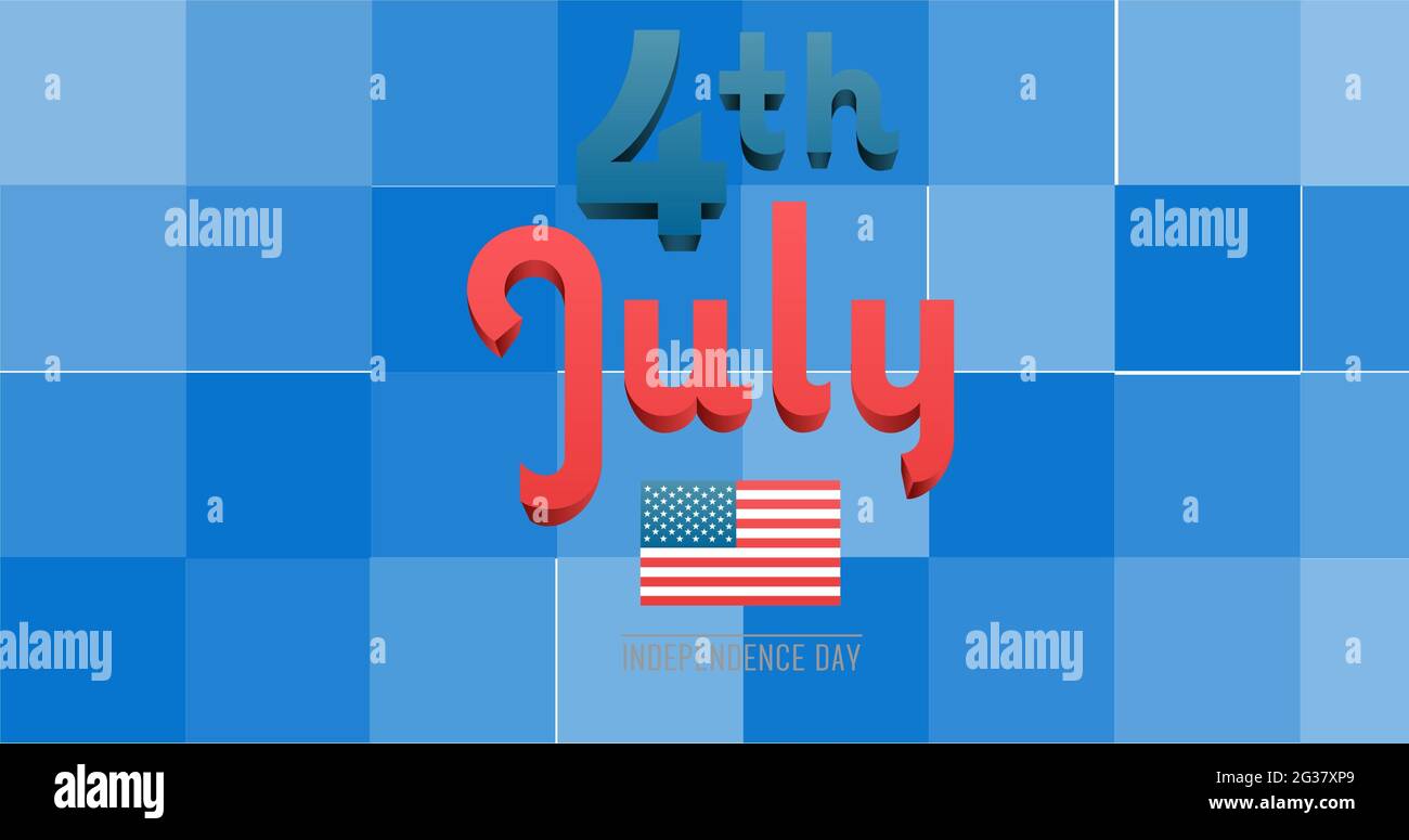 Composition of 4th of july text with american flag on pixelated ...