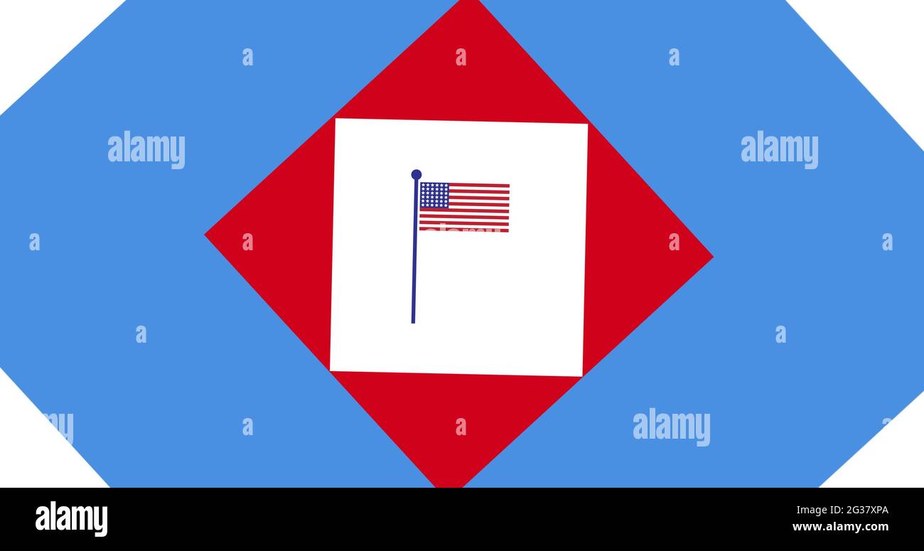 Composition of american flag on white, red, blue and white background ...