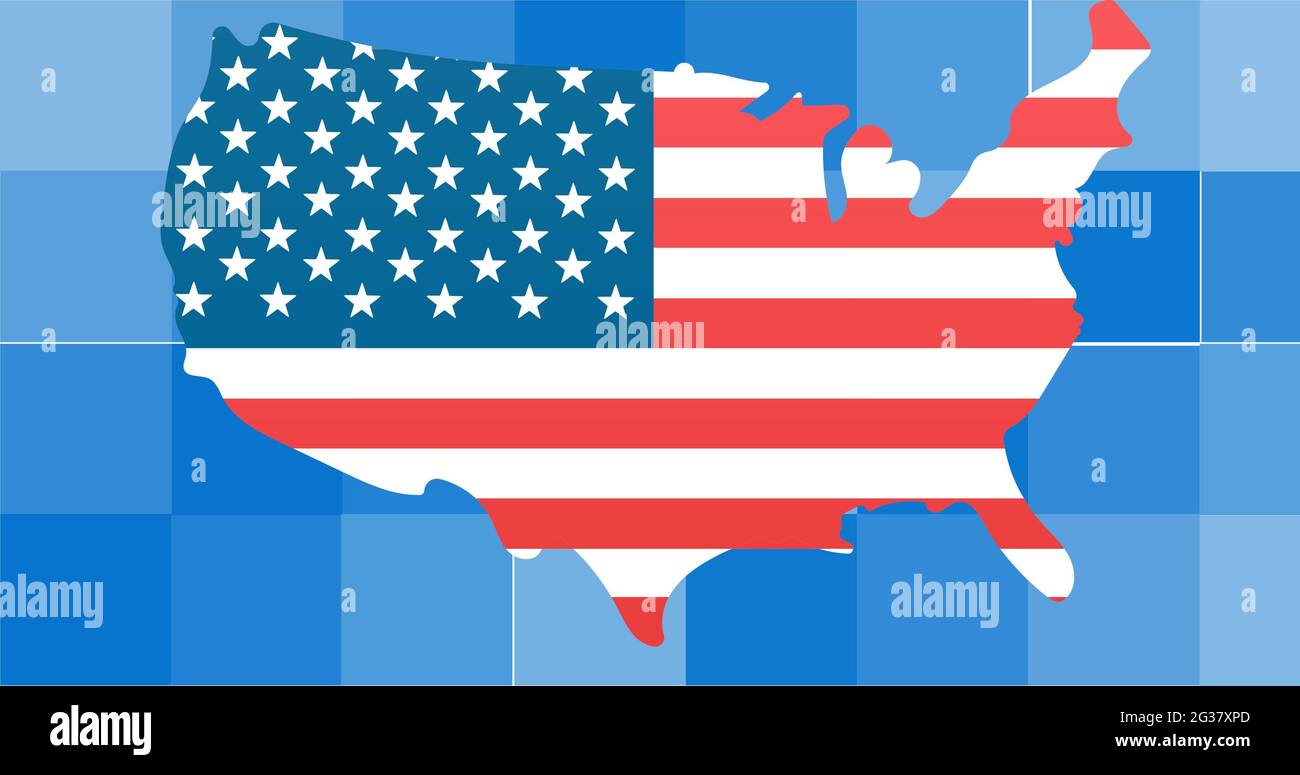Composition of map of usa with american flag on pixelated background ...