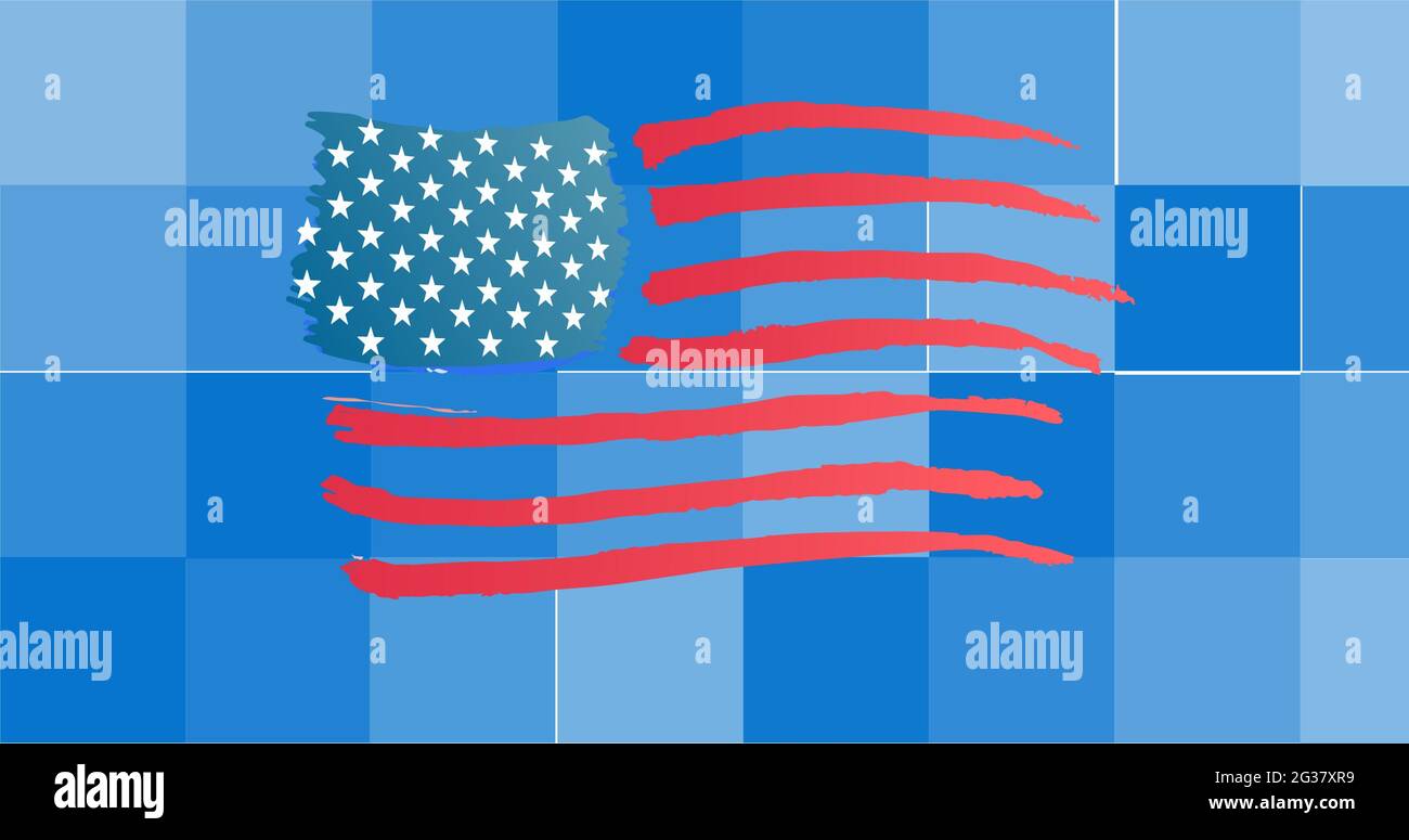 Composition of american flag on pixelated background Stock Photo - Alamy