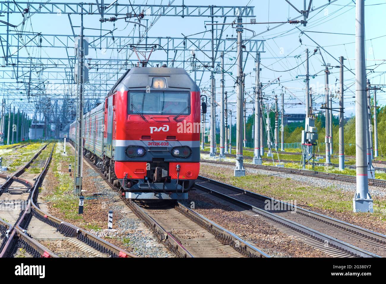 LENINGRAD REGION, RUSSIA - MAY 24, 2021: Russian passenger six-axle DC ...