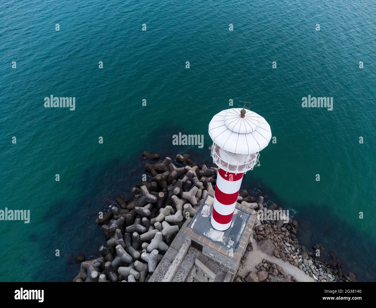 Aerial view of a lighthouse in the seaport of Burgas, Bulgaria Stock ...