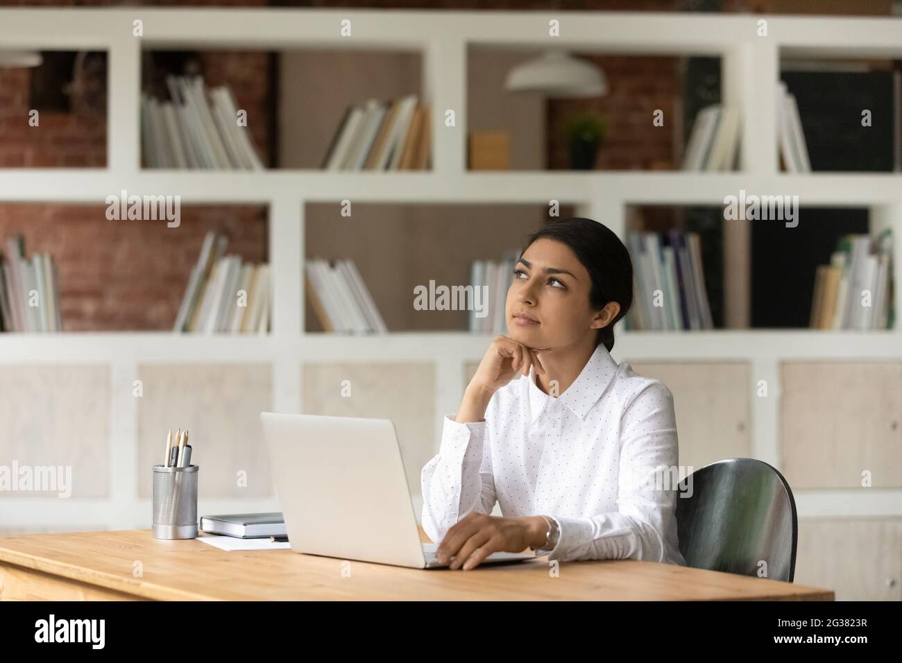 Motivated young indian business lady considering project risks Stock ...