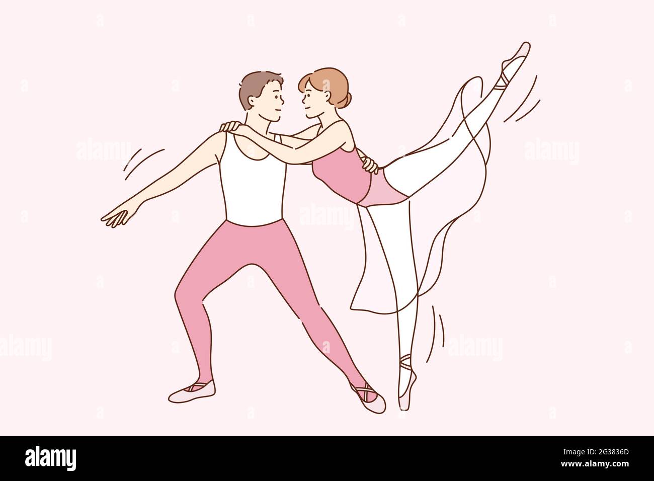 Classic ballet dancers and art concept. Young smiling couple cartoon ...